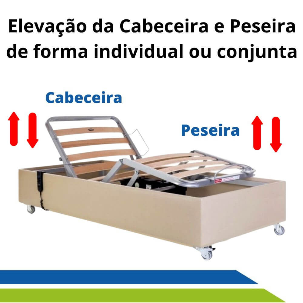 Cama Hospitalar Elétrica Articulada com Rodas Controle Remoto Bivolt Idoso até 150kg Pilati