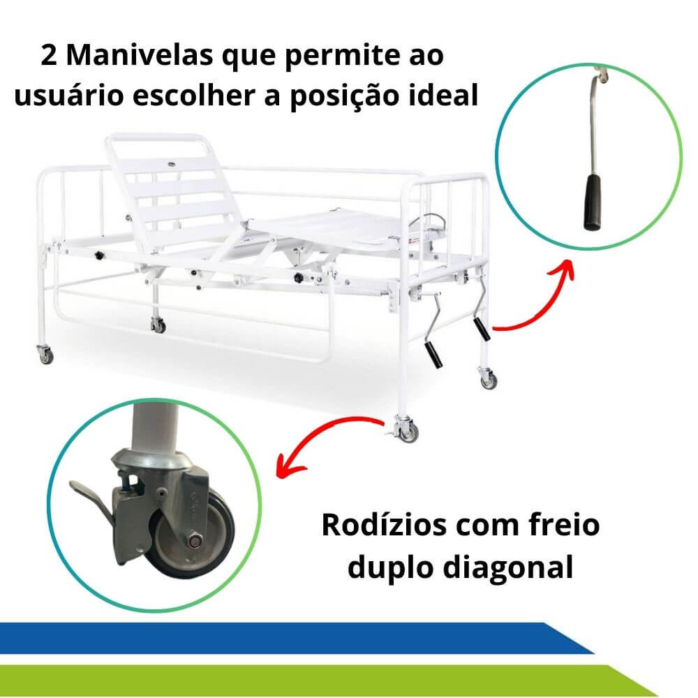 Cama Articulada Dobrável 2 Manivelas com Grade Steel e Colchão Original Pilati